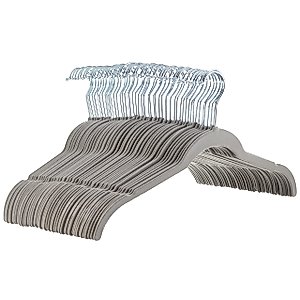 Amazon Basics Slim, Velvet, Non-Slip Shirt Clothes Hangers, Gray/Silver - Pack of 50