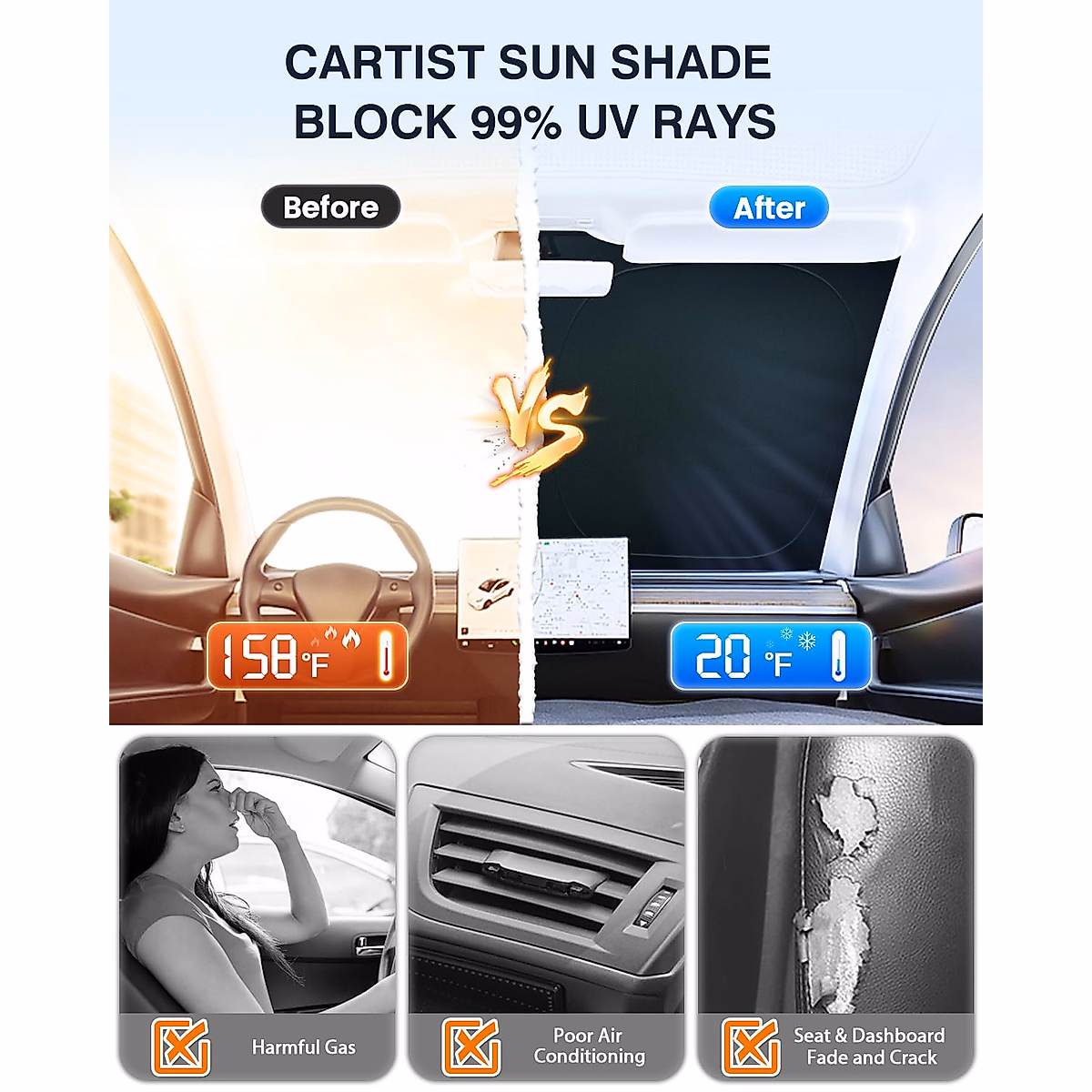 Cartist 5-Layer Windshield Sun Shade Custom Fit for Hyundai Palisade 2020-2024 2025 Accessories Foldable Car Front Window Sunshade Sun Visor Protector