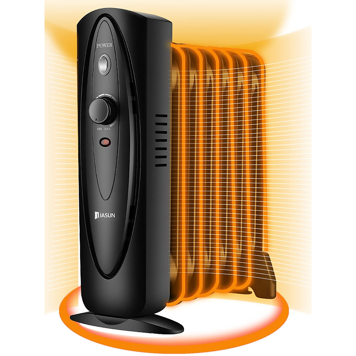 Mini Oil Filled Space Heater, JASUN Electric Radiator Heater with Adjustable Temperature, 700W Powerful Heating for Bedroom, Office, Living Room, Black