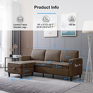 PUREMIND 78 Inches L Shaped Sofa, Linen L Shape Sectional Couches for Living Room, 3 Seater Sofa Couch with Storage Ottoman and Armchair, Sectional Sofa L Shape for Apartment/Small Space