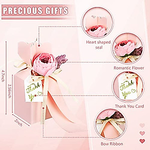 TaoBary 50 Pcs Bridal Shower Party Favor Boxes DIY Wedding Favors Candy Boxes with Ribbon and Flower Flower Party Favor Boxes for Engagement, Bridal Shower Party, Wedding Decorations (Pink)