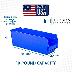 Hudson Exchange 12 x 4 x 4" Plastic Nesting Storage 12” Shelf Bin Container - 10 lb Capacity (Blue)