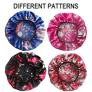 4 Pack Soft Satin Sleeping Cap Wide Band Salon Bonnet Silk Night Sleep Hat Hair Loss Cap for Women, 4 Styles
