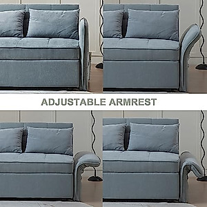 COULDWILL Convertible Sleeper Sofa Bed 3 in 1 Loveseat Couch Linen Small Sofa with Pull-Out Bed, Adjustable Backrest and Side Pockets for Living Room, Bedroom, Studio(Grey)