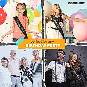 CORRURE 'Birthday Girl' Sash with Gold Foil - Soft Satin Black Sash for Women - Happy Birthday Sash for Queen, Sweet 16, 18th 21st 25th 30th 40th 50th or Any Other Bday Party