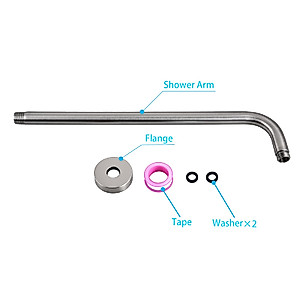 12 Inch Shower Arm with Flange,Stainless Steel 90 Degree Rain Shower Head Extension Arm,Wall-Mounted Shower Head Arm for Fixed Shower Head,Brushed Nickel