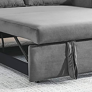 FANYE Loveseat Pull Out Sleeper Bed,2 Seater Sofa & Couch W/Adjustable Backrest Home Apartment Office Living Room Furniture Sets Sofabed, Gray Velvet Twin Two Pillows Side Pockets