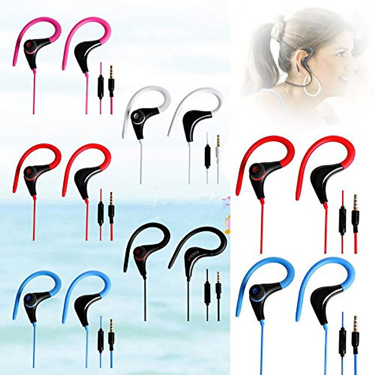 LUYANhapy9 Wired Headset Sport Running Jogging Earphone Earhook Stereo Headphone with Mic for Cell Phone Black