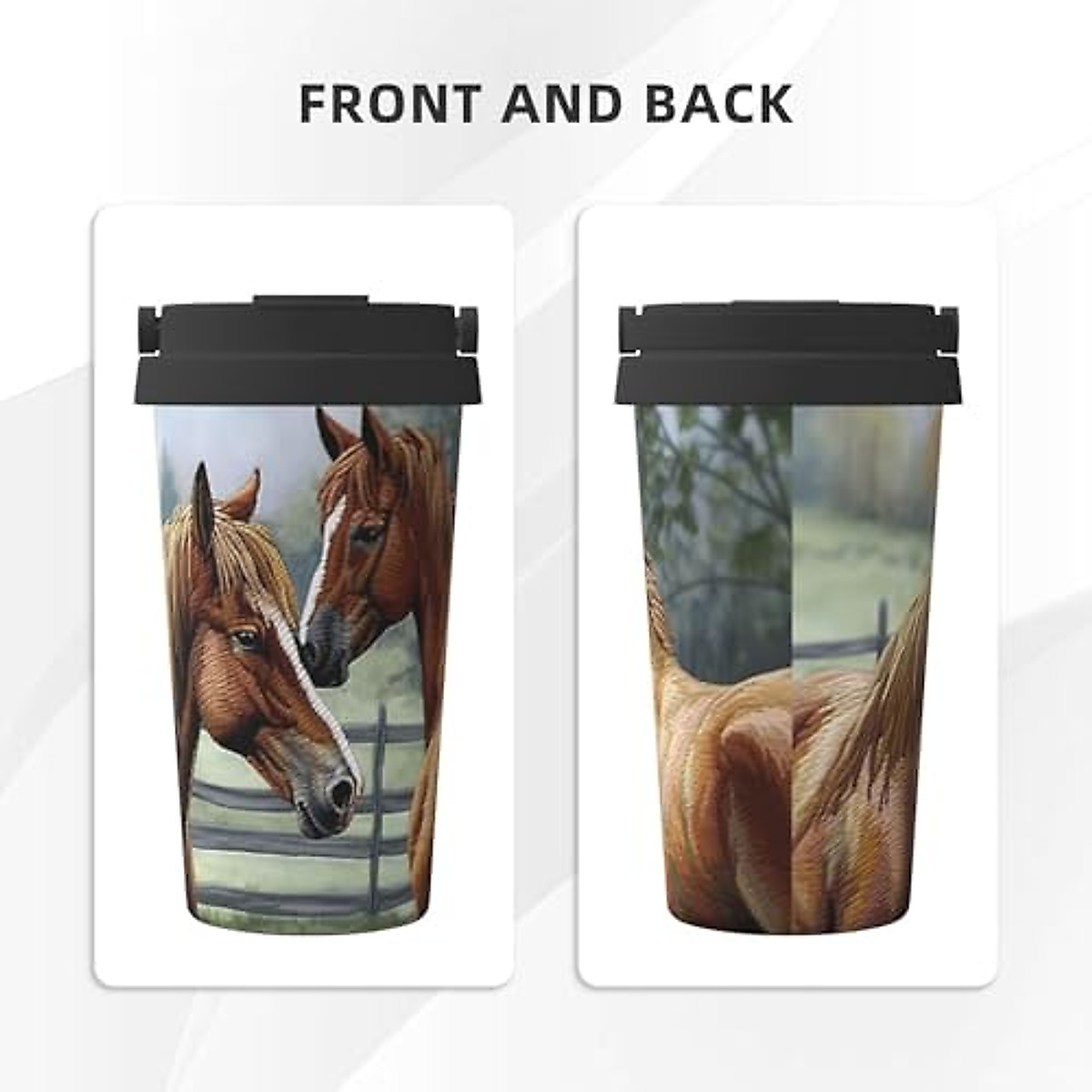 GTKSYNVE Reusable Coffee Mug with Lid and Handle, Animals Embroidery Paintings Horses Tumbler for Hot & Cold Drinks 16oz Stainless Steel Insulated Coffee Tumblers Double Wall Vacuum Thermal Cup