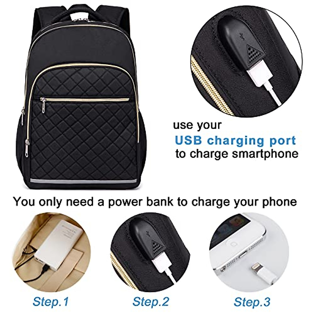 Bluboon Backpack for Women 15.6 Inch Laptop Bookbag College School Backpack Girls Schoolbag Compartment Daypack for Business Travel with USB Charging Port and Headphone Interface