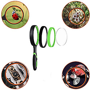 Magnifying Glass for Kids,3 Pack 10X 65mm Magnifying Glass with Non-Slip Soft Rubber Handle, Suitable for Reading Newspapers, Inspections, Insects, Experiments, Suitable for Seniors and Kids