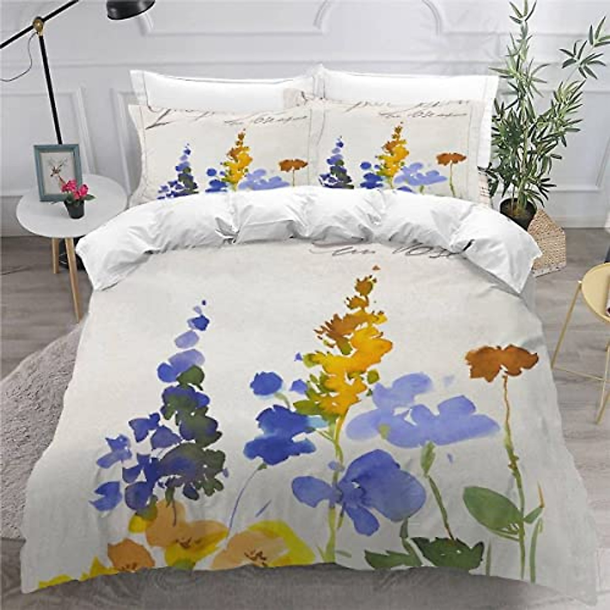 Quilt Cover Twin Size Wildflowers 3D Bedding Sets Pattern Duvet Cover Breathable Hypoallergenic Stain Wrinkle Resistant Microfiber with Zipper Closure,beding Set with 2 Pillowcase