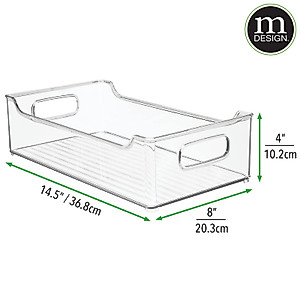 mDesign Wide Plastic Nursery Storage Container Bins with Handles for Organization in Cabinet, Closet or Cubby Shelves - Organizer for Baby Food, Bibs, Formula, and Burp Cloths - 4 Pack - Clear