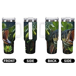 Bass Fish Print Tumbler with Handle Travel Mug Water Bottle Tea Coffee Cup White-style