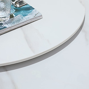 Voohek, Beige 59" Modern Sintered Stone Dining Table with Round-Shaped Metal Exquisite Pedestal Base and 31.5" Turntable, for Home, Kitchen, Living Room