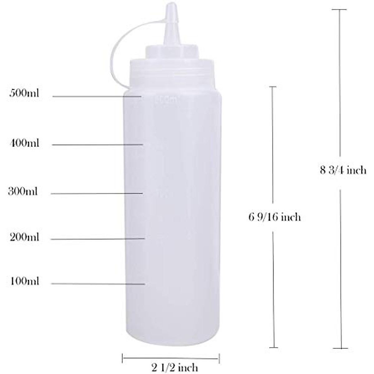 Bekith 12 pack 16 Oz Wide Mouth Plastic Squeeze Condiment Bottles with Twist On Cap Lids and Discrete Measurements, Empty Squirt Bottle For Sauce, Ketchup, Paint