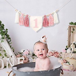 1st Birthday High Chair Banner,Pink Tassel Theme Banner For Girl,1st Birthday Photo Backdrop,Wall Hangings Decorative for Kids Bedroom Nursery Party Holiday Classroom Decoration (pink)