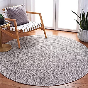 SAFAVIEH Braided Collection 5' Round Grey/Ivory BRA201F Handmade Farmhouse Entryway Foyer Living Room Bedroom Kitchen Area Rug
