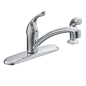 Moen Chateau Chrome One-Handle Low-Arc Kitchen Sink Faucet with Side Sprayer, 4 Hole Kitchen Faucet, Separate Flexible Pull Out Spray Head, for Commercial, Laundry, Utility, 7430
