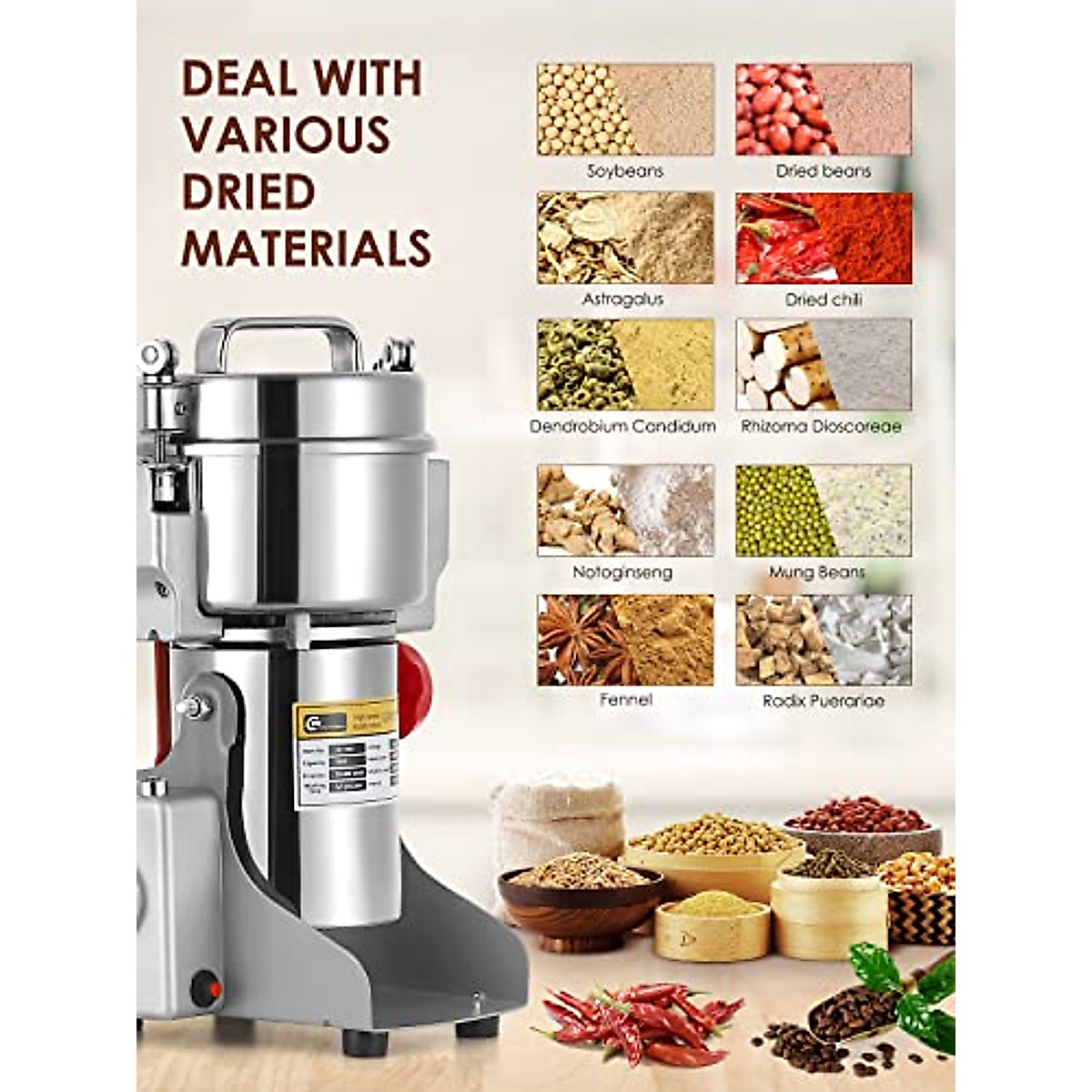 CGOLDENWALL 700g Electric Grain Grinder with Hand Crank Grinder
