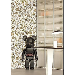 Dimoon 78.7"x17.3" Delicate Smooth White Golden Floral Peel and Stick Wallpaper Flowers Contact Paper Thicken Waterproof Leaf Vintage Self Adhesive Wallpaper Removable Wall Paper Shelf Vinyl Roll