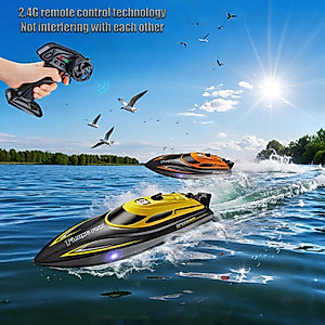 RC Boat with 2 Rechargeable Battery, 20+ MPH Fast Remote Control Boat for Pools and Lakes, 2.4G RC Boats Pool Toys for Adults and Kid (812-Orange)