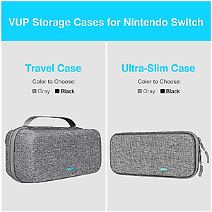 VUP Carrying Case Compatible with Nintendo Switch, Protective Hard Cover Storage Case, Portable Travel Carry Case for Accessories and 18 Game Cartridges, Gray