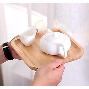 8 Inch Bamboo Serving Tray - Breakfast, Dinner Food Trays, Coffee & Tea Serving Tray, Fruit and Pastry Platter, Tabletop Decor