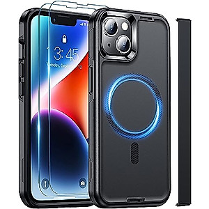 kurdene Magnetic for iPhone 13 case [Compatible with MagSafe][Military Grade Drop Protection][Glass Screen Protector] Full-Body Heavy Duty Shockproof iPhone 13 Phone Case 6.1 inch for Sports Black