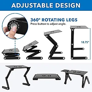 Mount-It! Adjustable Laptop Stand with Built-in Cooling Fans and Mouse Pad Tray, Easy to Use Ergonomic Laptop Stand for Bed, Couch, and Table, Portable and Lightweight