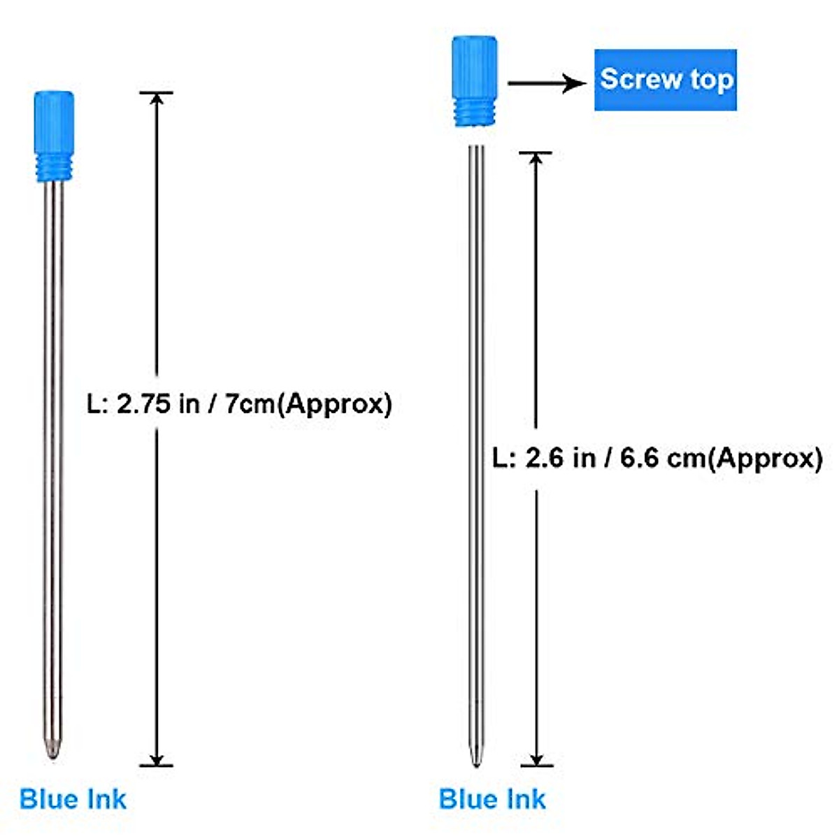 D1/ 2.75" Ballpoint Pen Refills for Penyeah 4-in-1 Stylus/Diamond Stylus/Lighted Tip Pen/Led Pen Light or Other Brands,0.7mm Fine Point (Pack of 12, Blue Ink)