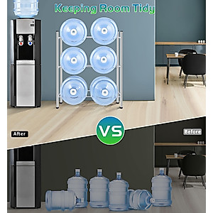 ZOTO 5 Gallon Water Jug Stand Water Bottle Holder, 3 Tiers Water Jug Holder Storage Rack for 6 Bottles, Heavy Duty Detachable Steel for Home and Office(Silver)