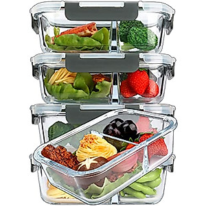 MCIRCO 36oz Single Compartment Glass Meal Prep Containers set of 5 and 36oz 2 Compartments Portion Control Glass Meal Prep Containers set of 5