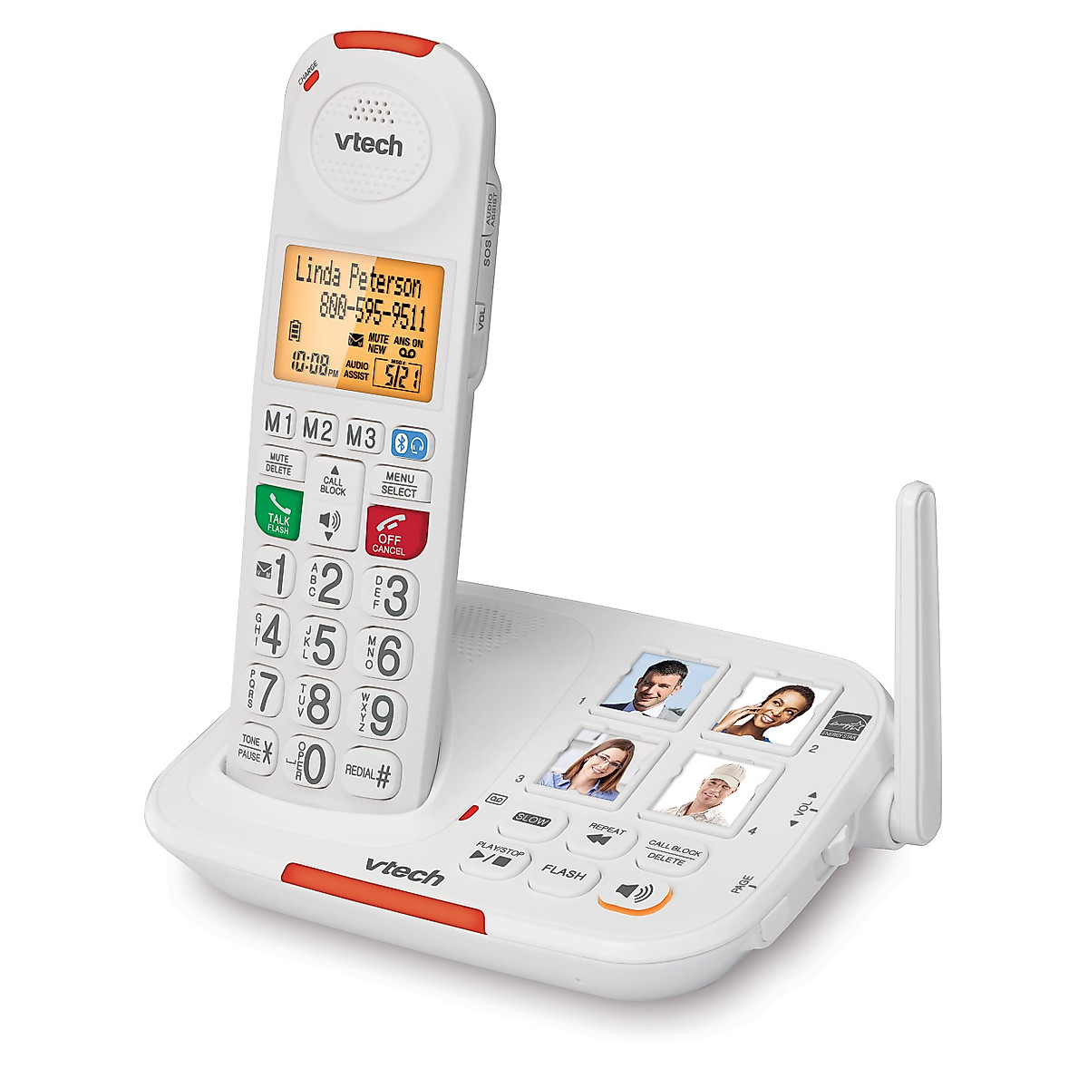 VTech SN5127 Amplified Cordless Senior Phone with Answering Machine, Call Blocking, 90dB Extra-loud Visual Ringer, One-touch Audio Assist on Handset up to 50dB, Big Buttons and Large Display, White