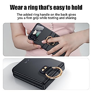 LEIAU for Samsung Galaxy Z-Flip-4 Case: Upgrade [Full Cover Hinge Protection] Slim Phone Case with Metal Ring Screen Protection Wireless Charging for Galaxy Z Flip 4 5G(2022) Black