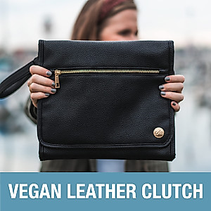 CleverMade Portable Baby Changing Pad Clutch with Wristlet - Premium Foldable Water Resistant Diaper Changing Mat with Storage Pockets for Diapers and Wipes - Brown