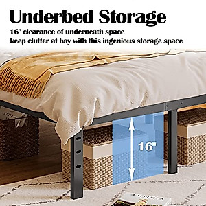 Auroral Zone Queen Bed Frame 18" High, 3" Wide Wood Slats 3500 Pounds Support for Foam Mattress No Sagging, No Slip, No Box Spring Needed/Underneath Storage/Noise Free/Easy Assembly-Black