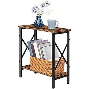 MAHANCRIS Slim Side Table, Narrow End Table, Hallway Nightstand for Livingroom, Bedroom, Slim Night Table with Storage Shelf, X-Shaped Design, Steel Frame, Industrial Style, Rustic Brown ETHR4801Z