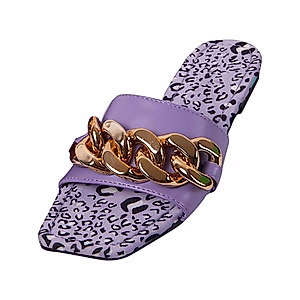 Bravetoshop Womens Flat Slide Sandals Square Open Toe Slippers Cute Slip On Summer Shoes (Purple,7.5 US)