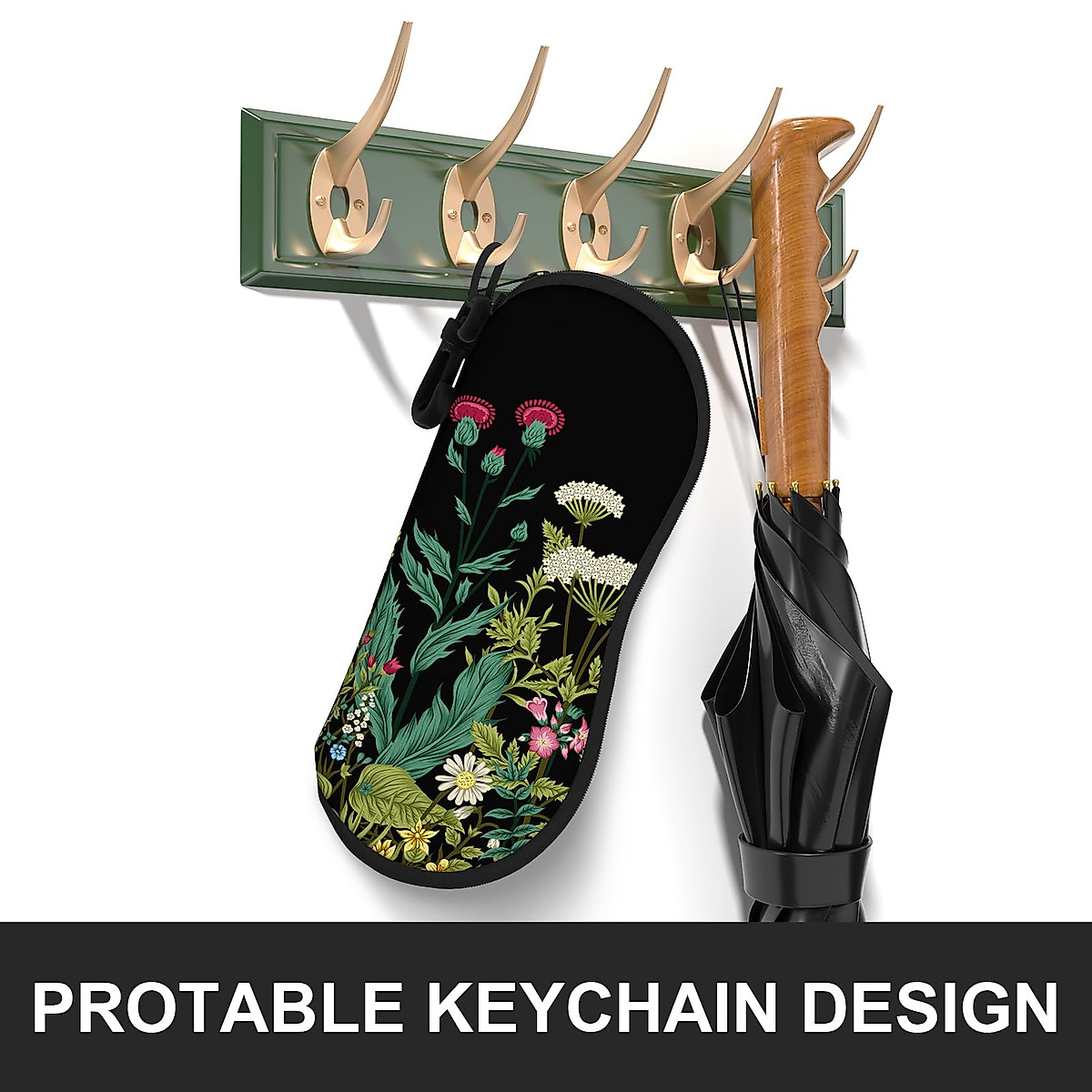 NPOOYI Sunglasses Soft Case, Ultra Light Portable Neoprene Zipper Glasses Case, Eyeglass Case with Carabiner for Men Women, Wild Flower