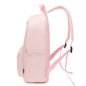abshoo Lightweight Casual Unisex Backpack for School Solid Color Boobags (Light Pink)