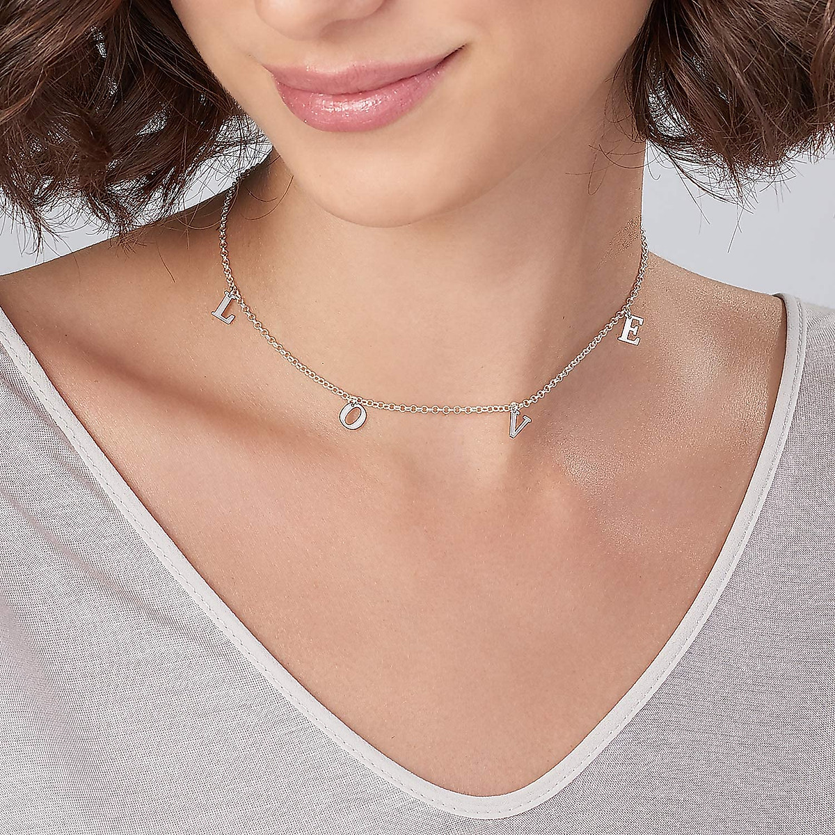 MYKA - Personalized Dangle Name Choker for Woman, Her - Custom Initial Alphabet Charm Necklace with Hanging Letters - Jewelry Gift for Mother's Day, Birthday, Valentine's Day