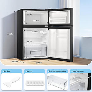 Antarctic Star Mini Refrigerator 3.2Cu.Ft Compact Fridge 2-Double Doors with a Freezer Low Noise Defrost Storage of Beverages Vegetables and Fruits for Home Office Dorm, Emboss Black