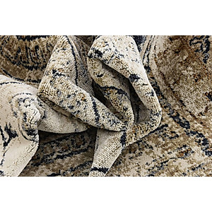 Unique Loom Chateau Collection Geometric, Vintage, Textured, Distressed, Traditional Area Rug, 5' 0" x 8' 0", Beige/Navy Blue