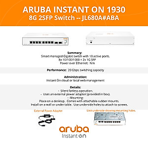 Aruba a Hewlett Packard Enterprise company Instant On 1930 8-Port Gb Ethernet 8 x GE, 2X 1G SFP, L2+ Smart Switch US Cord (JL680A#ABA)
