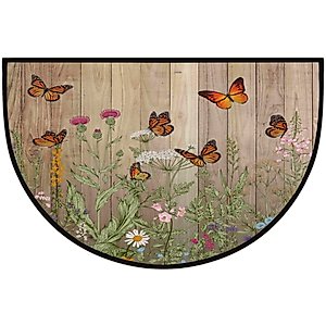 Nichpedr Welcome Half Round Door Mat Flower Daisy Floral Butterfly Entrance Way Rugs Doormats Soft Non-Slip Washable Bath Rugs Floor Mats for Home Bathroom Indoor Outdoor 18x30 Inch