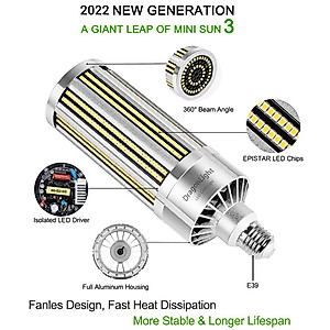 DragonLight 240W Commercial Grade Corn LED Light Bulb Fanless(1000 Watt MH/HPS Replacement) E39 Large Mogul Base LED Lamp 5000K Daylight 32,400Lumen