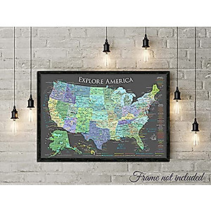 National Parks Map Poster Slate Edition (24W x 16H inches)