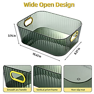 BIEDUM 2 Pack Open Compartment Clear Plastic Organizer, Rectangular Makeup and Vanity Storage Bin and Pantry Caddy with Pass-Through Handles for Bathroom Kitchen Refrigerator Organizers and Storage