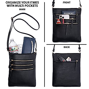 Solene Crossbody Bag Functional Multi Pocket Messenger Purse Top Zip Closure Shoulder Handbag With Adjustable Strap-WU093(Black)